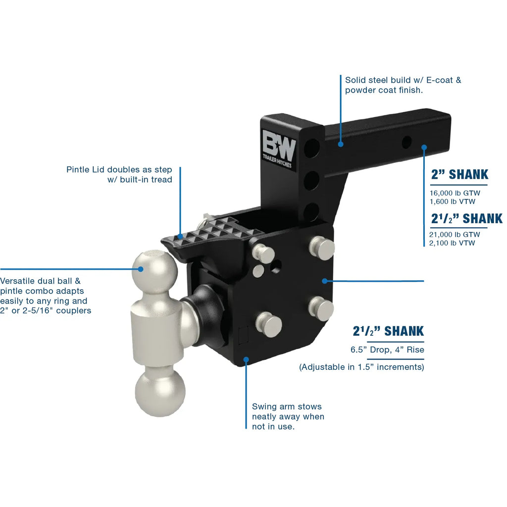 B&W Dual Ball Pintle Tow & Stow Hitch #TS20053B – DmaxStore